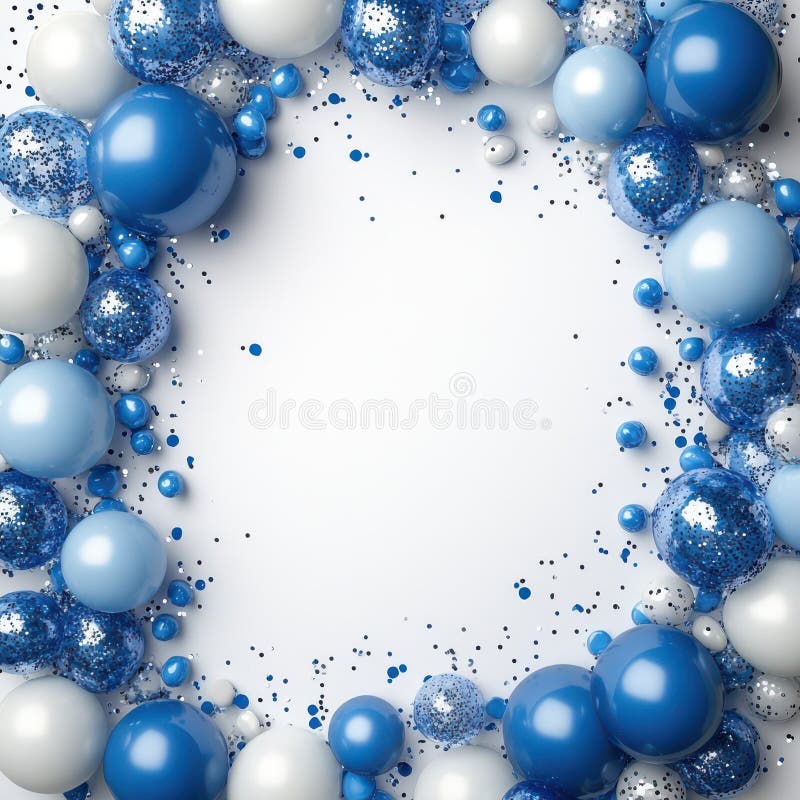 White, Blue Balloon Frame with Confetti Illustration on on Transparent ...