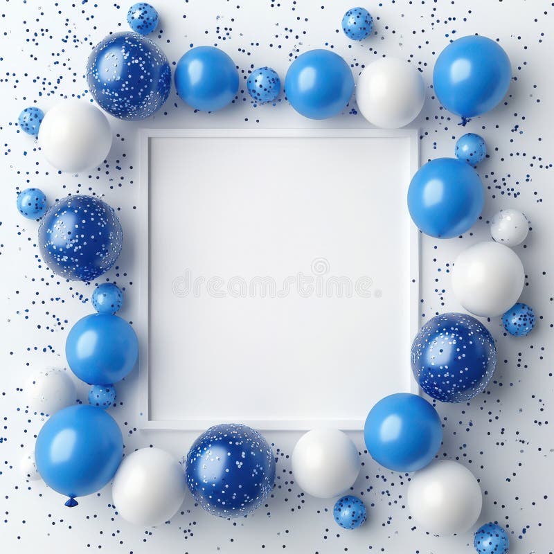White, Blue Balloon Frame with Confetti Illustration on on Transparent ...