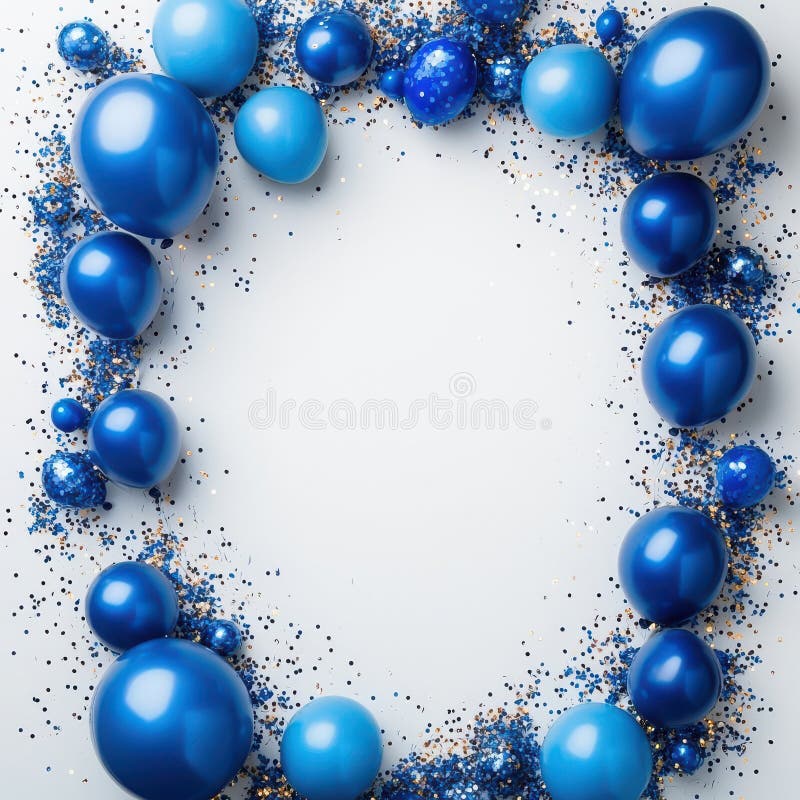 White, Blue Balloon Frame with Confetti Illustration on on Transparent ...