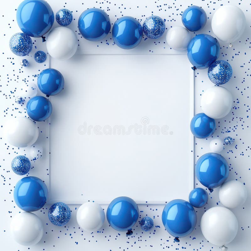 White, Blue Balloon Frame with Confetti Illustration on on Transparent ...