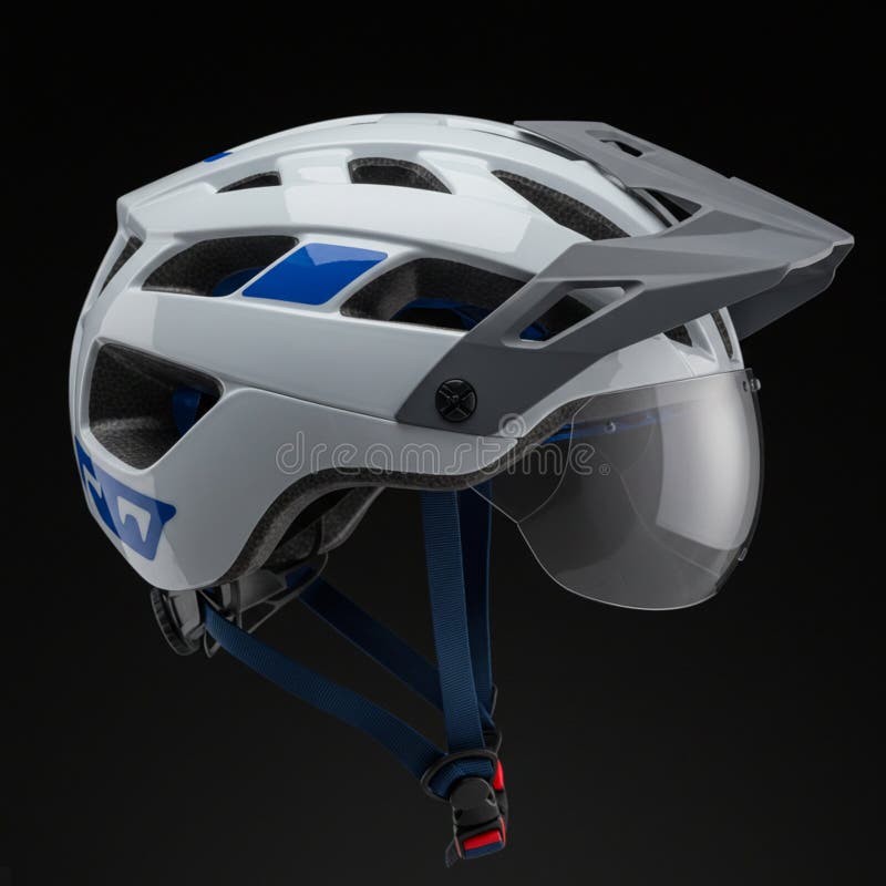 White and Blue Bike Helmet Featuring a Modern Design with Angular ...