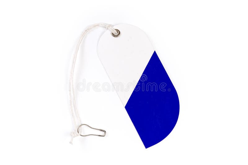 White and Blue Carton Clothing Swing Tag on the Rope Stock Photo ...