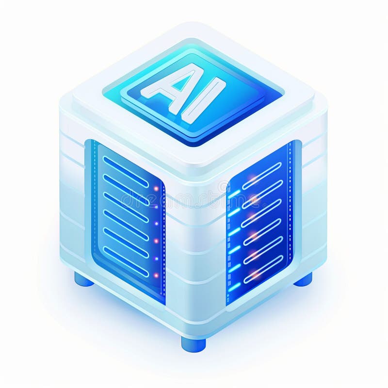 3D Icon of AI with Blue Letters and a Data Center Stock Vector ...