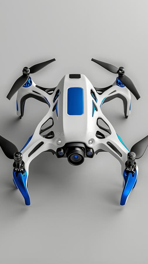 A White and Blue Drone with a Camera Attached To it Stock Illustration ...