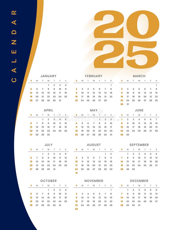 White Blue 2025 English Calendar Layout a Printable Design Stock Vector ...