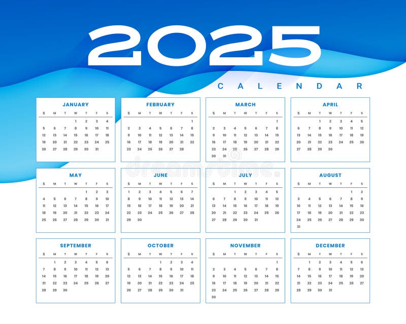 White Blue 2025 English Calendar Template Design Stock Vector ...