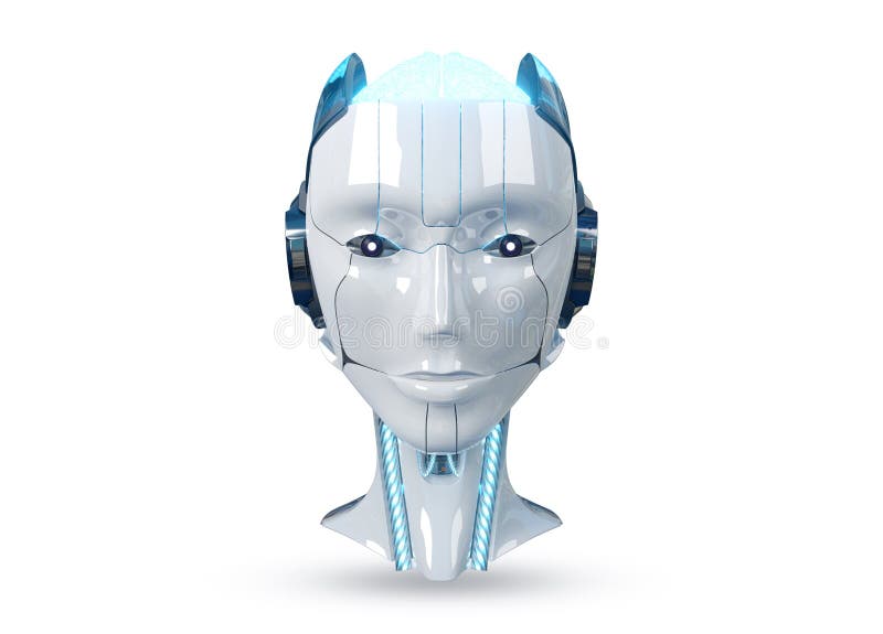 Robot Head in Circle Illuminating the Floor with Blue and Pink Neon ...