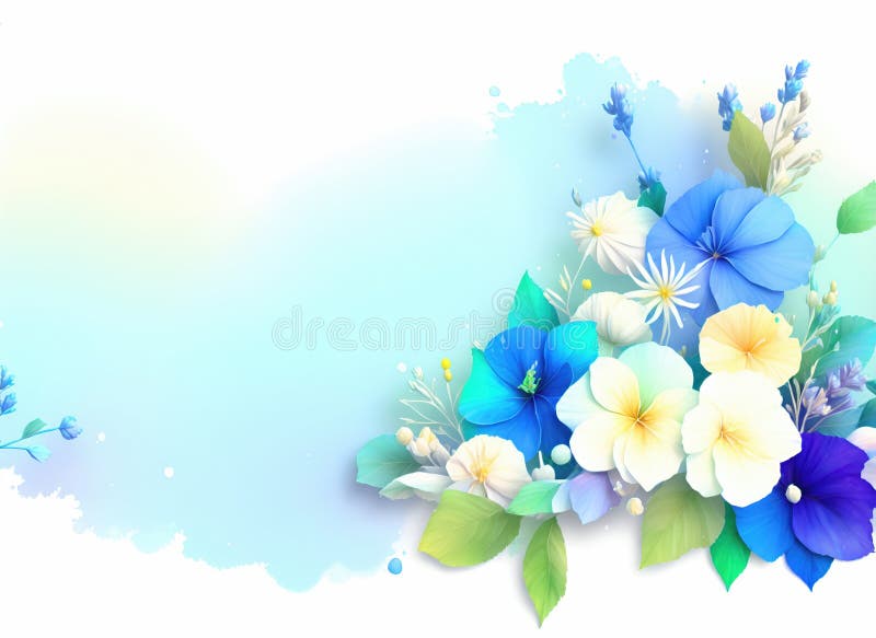 White and Blue Flowers on a White-blue Background. Empty Space for Text ...