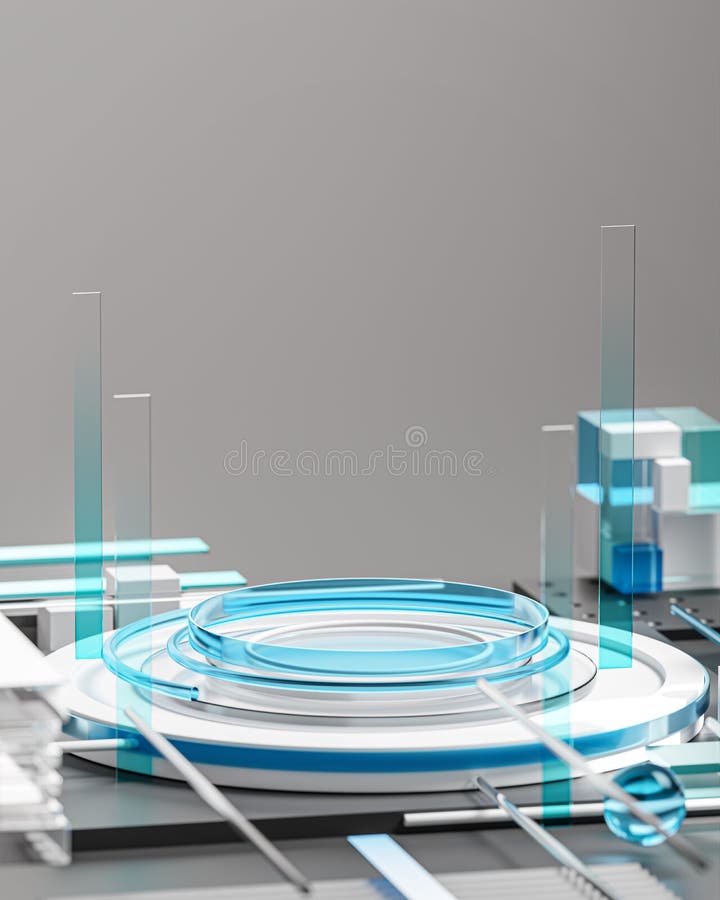 White Blue Glass HUD Tech Futuristic Podium 3D Render Stock ...