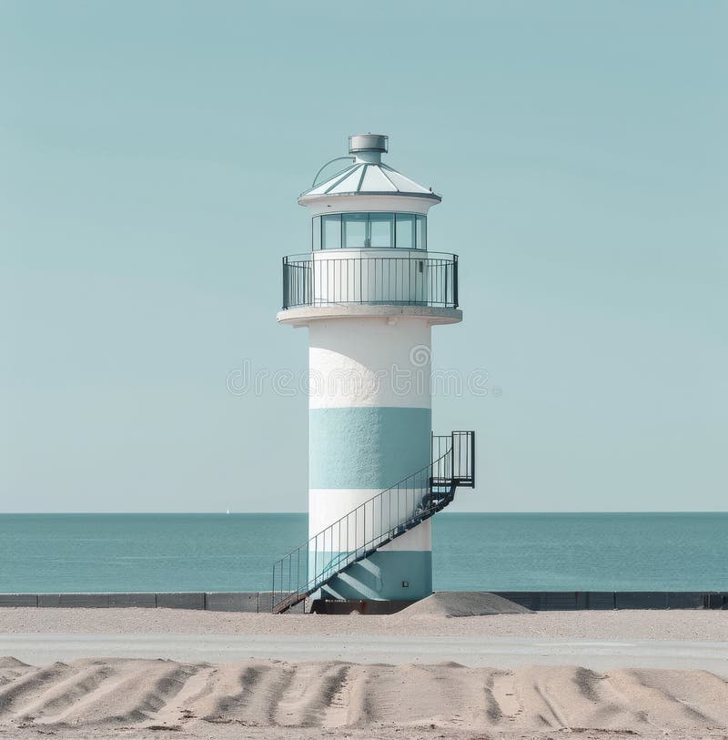 White and Blue Lighthouse on a Sandy Beach Stock Photo - Image of ...