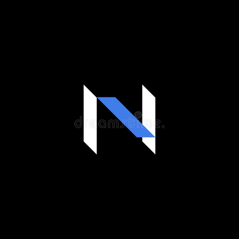 White and Blue Logo Design Initial Letter N on Black Background ...