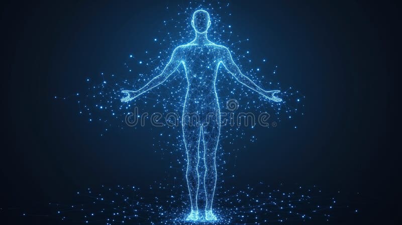 Geometric Human Silhouette, Polygonal Wireframe Body with Digital Point ...