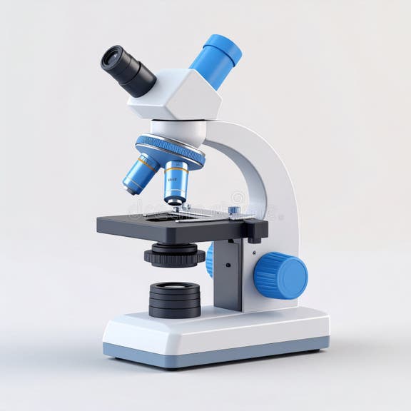 White and Blue Microscope Model on Light Grey Background Stock ...