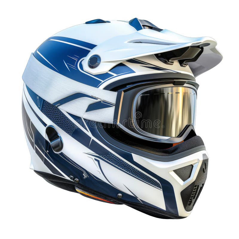 White and Blue Motorcycle Helmet with Goggles Stock Photo ...