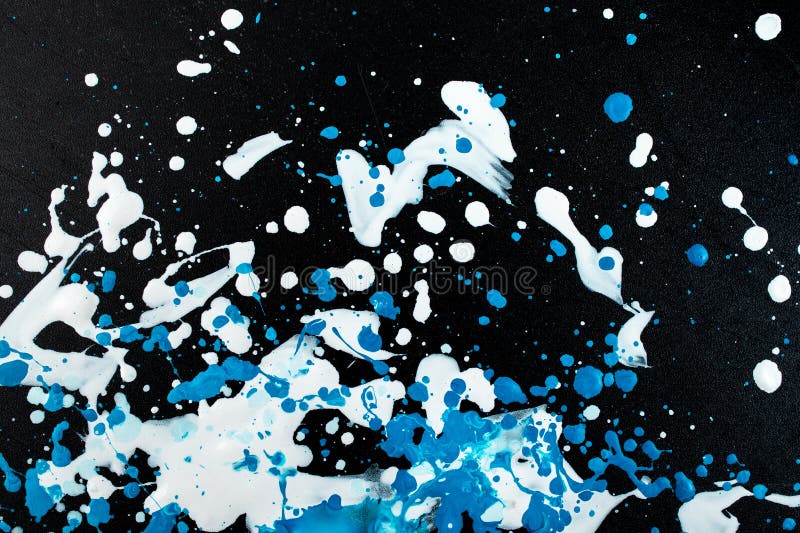 White and Blue Paint Splatter on Black Background, Abstract Texture ...