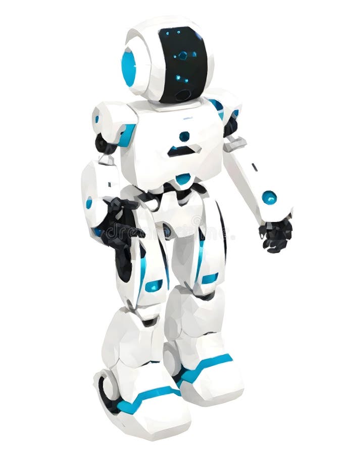 Friendly Humanoid Robot with Glowing Blue Eyes Against a Bright ...