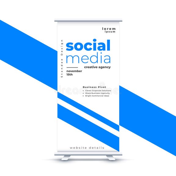 White and Blue Roll Up Display Banner for Corporate Events Stock ...