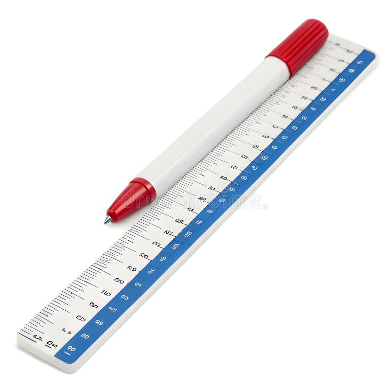 White and Blue Ruler with Red Top Isolated on White Background Stock ...