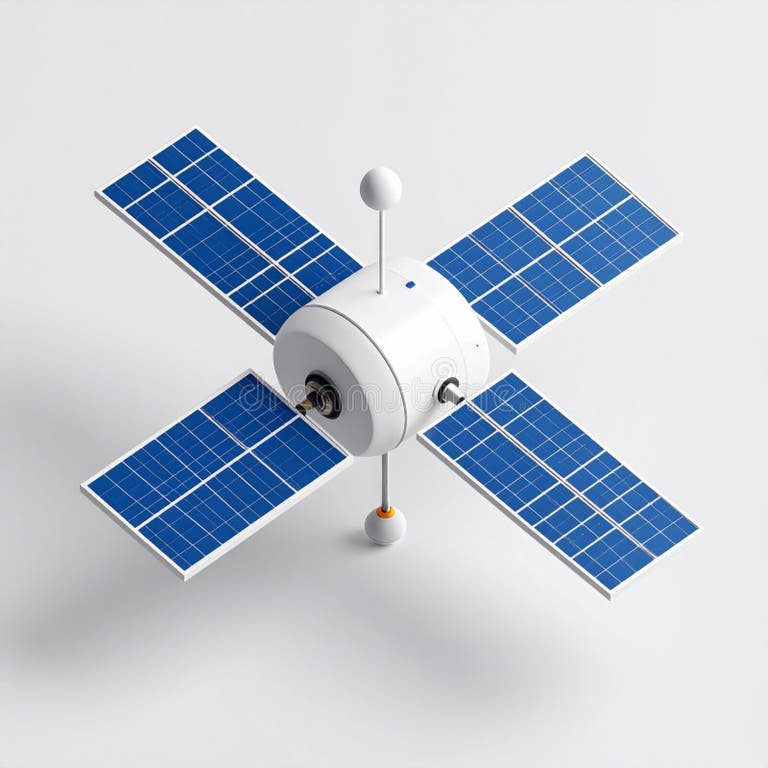 White and Blue Satellite Model with Solar Panels Stock Illustration ...