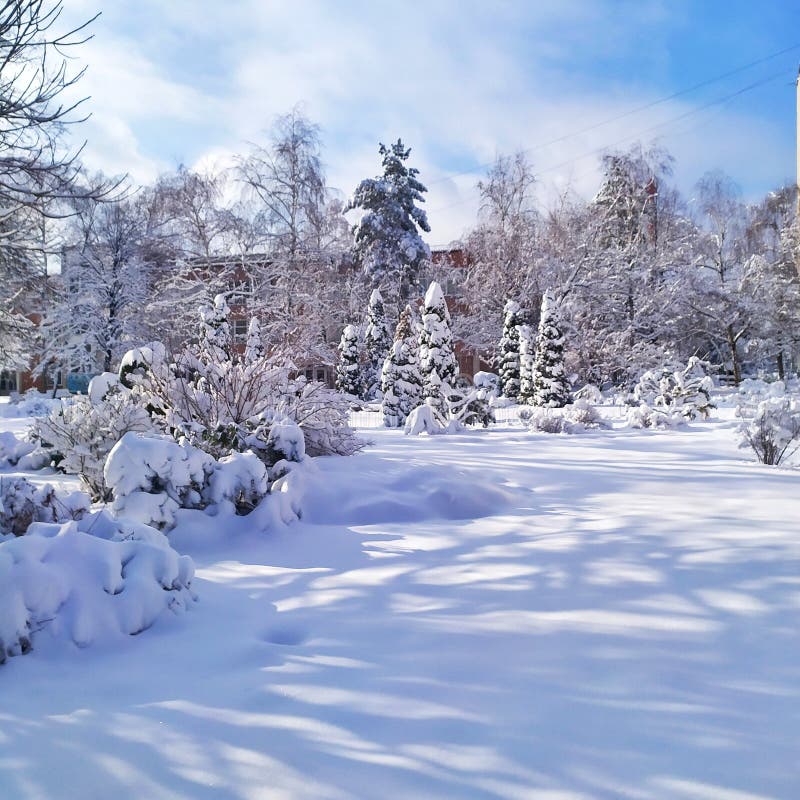 White and Blue Snow in the City Stock Image - Image of white, city ...