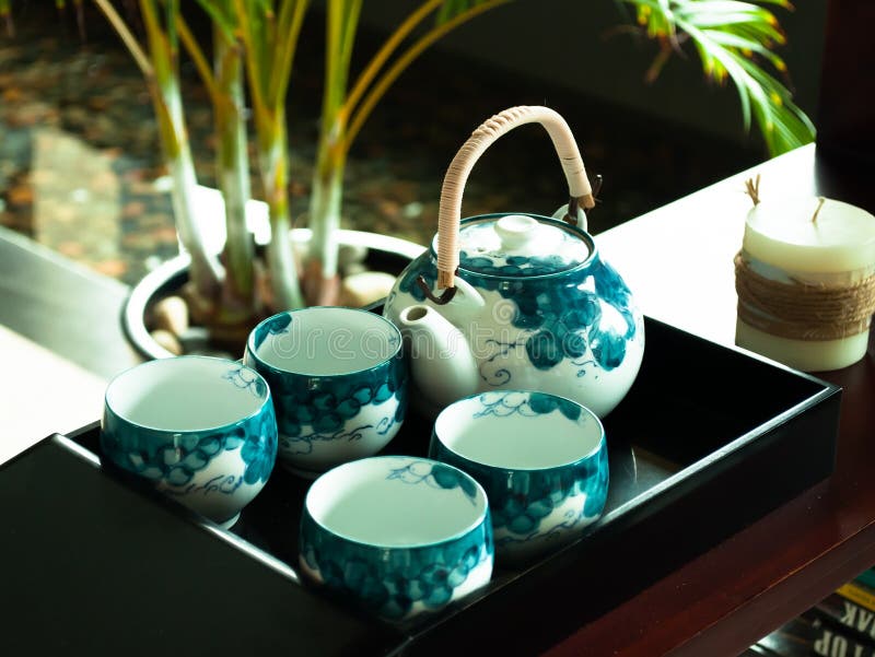 White and blue tea set stock image. Image of decor, water - 55858639