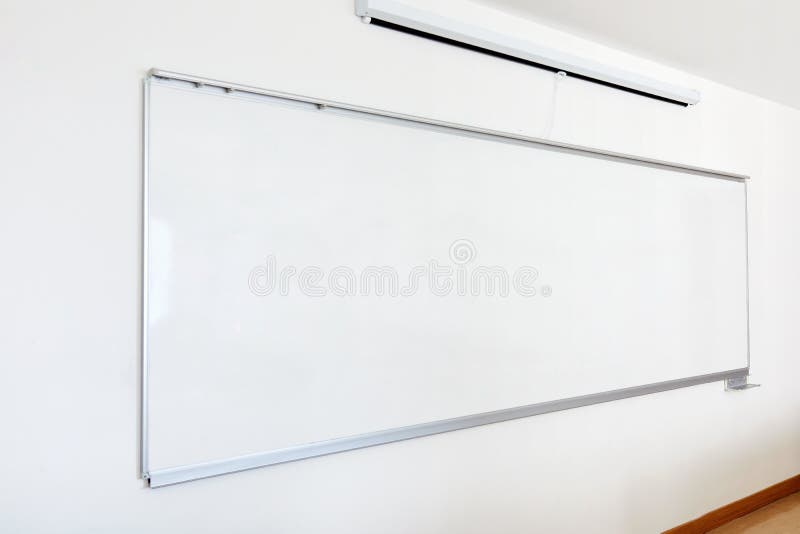 White Board and a Folding Projection Screen on the Classroom Wall Stock ...