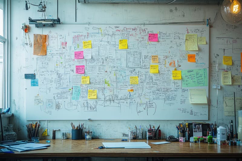 A White Board with a Lot of Colorful Sticky Notes on it Stock Image ...