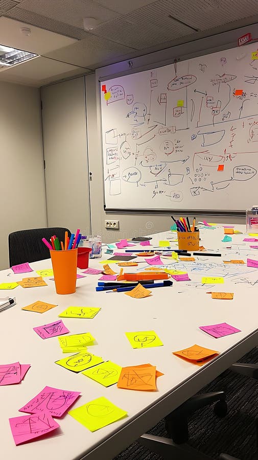 A White Board with a Lot of Colorful Sticky Notes on it Stock Photo ...