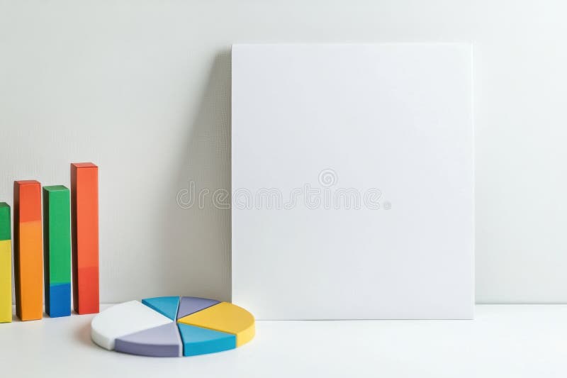 A White Board with a Pie Chart on it and a Stack of Colored Blocks ...