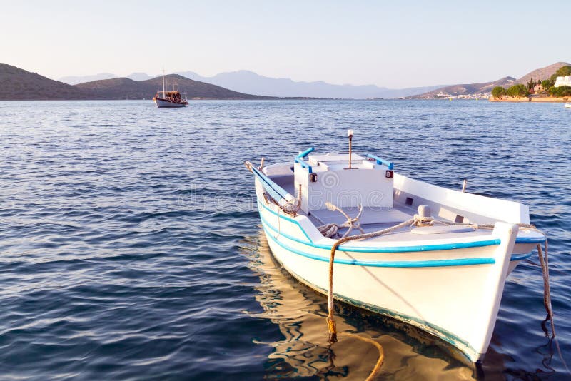 White Boat at the Coast of Crete Stock Image - Image of seascape ...
