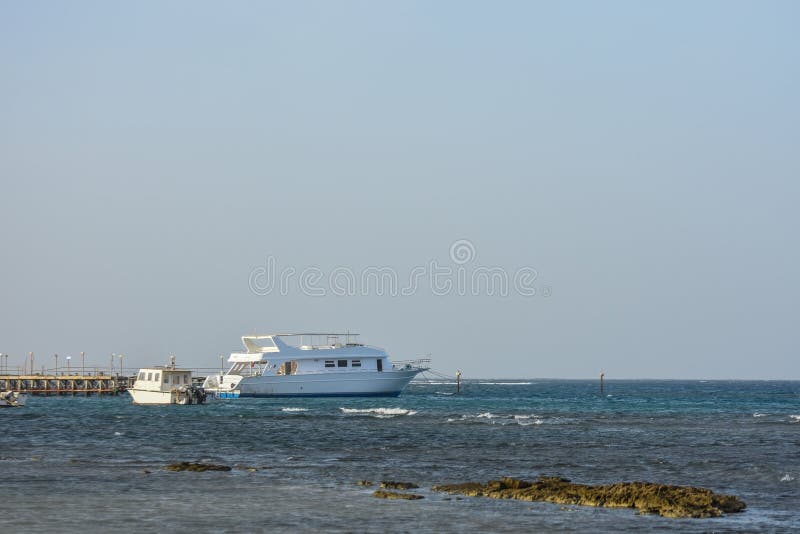 White Boats on a Jetty in the Red Sea with Blue Sky Stock Photo - Image ...