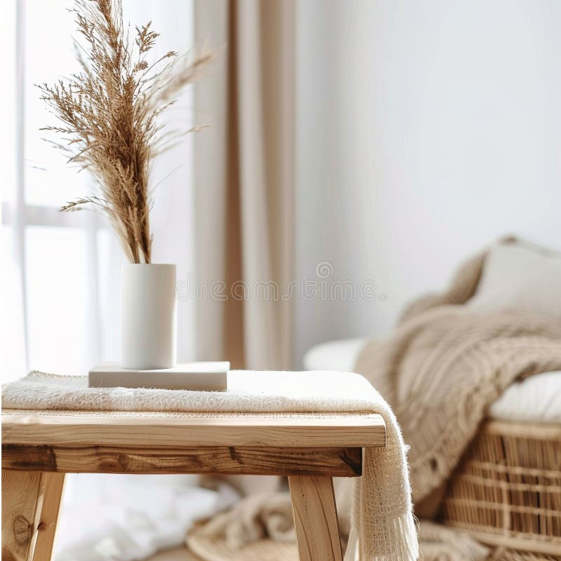 White Boho Home Interior Background with Tabletop, Product Placement ...