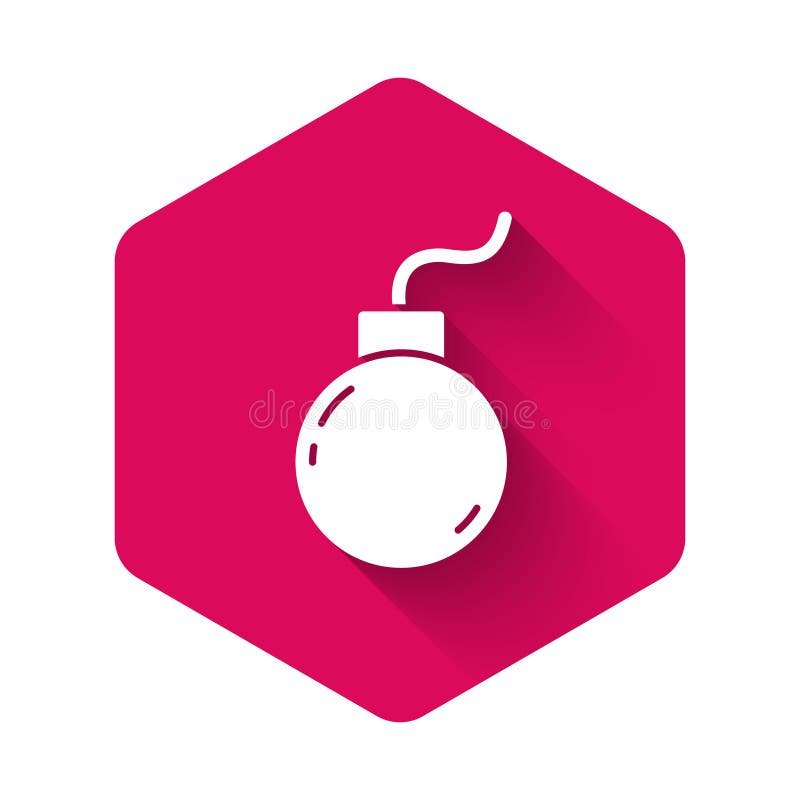 White Bomb Ready To Explode Icon Isolated with Long Shadow. Pink ...