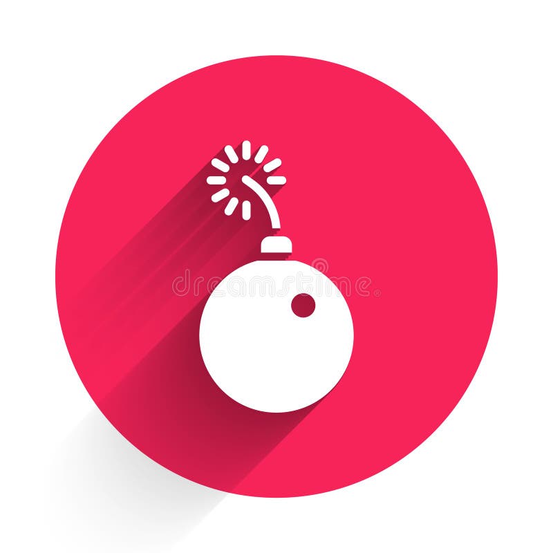 White Bomb Ready To Explode Icon Isolated with Long Shadow. Red Circle ...