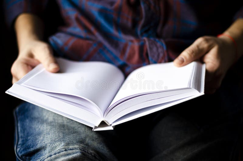 White Book with Clean Pages in the Hands of a Man Stock Image - Image ...