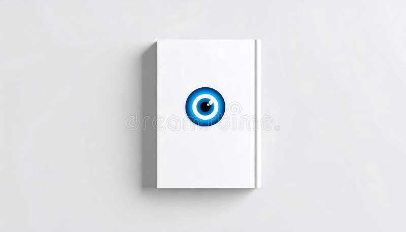 White Book Cover with Blue Evil Eye Symbol Against a Plain White ...