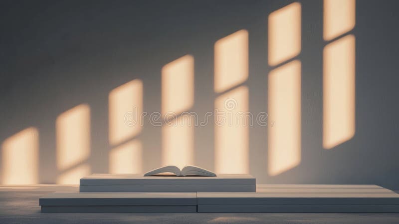 A White Book with an Open Cover Sits on a White Shelf. Stock Photo ...