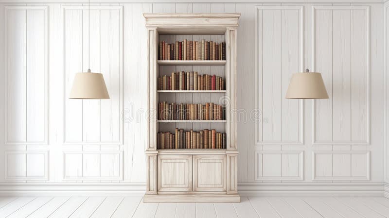 White Bookcase with Many Books on it Stock Illustration - Illustration ...