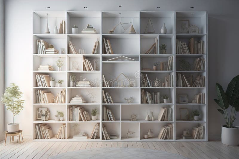 White Bookshelf with Books in Modern Interior. Generative Ai Stock ...
