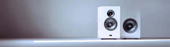White Bookshelf Speakers on a Shelf Stock Illustration - Illustration ...