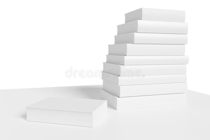 Bookshelf with Stack of White Books Closeup Stock Illustration ...