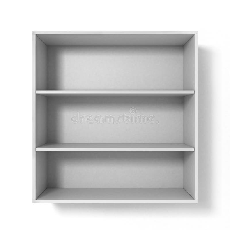 White Bookshelf with Three Sections on White Background Stock ...