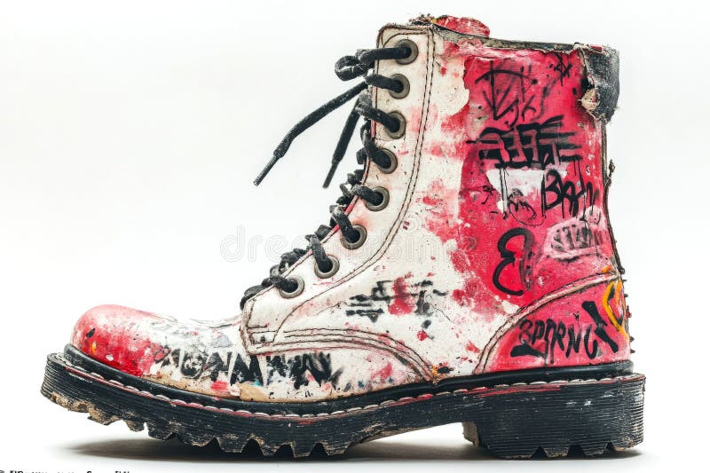 White Boot Customized with Pink, Black and Yellow Graffiti, Expressing ...