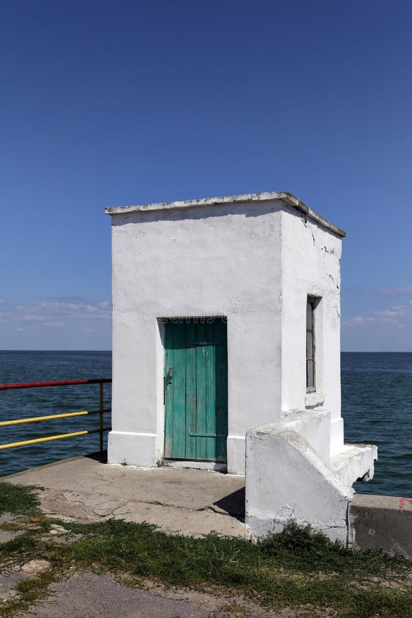 White Booth at Seaside in Bright Sunlight Stock Image - Image of locker ...