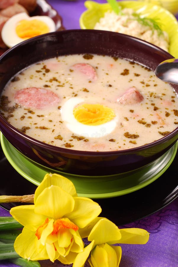 White Borscht and Ring Cake on Easter Table Stock Photo - Image of ...