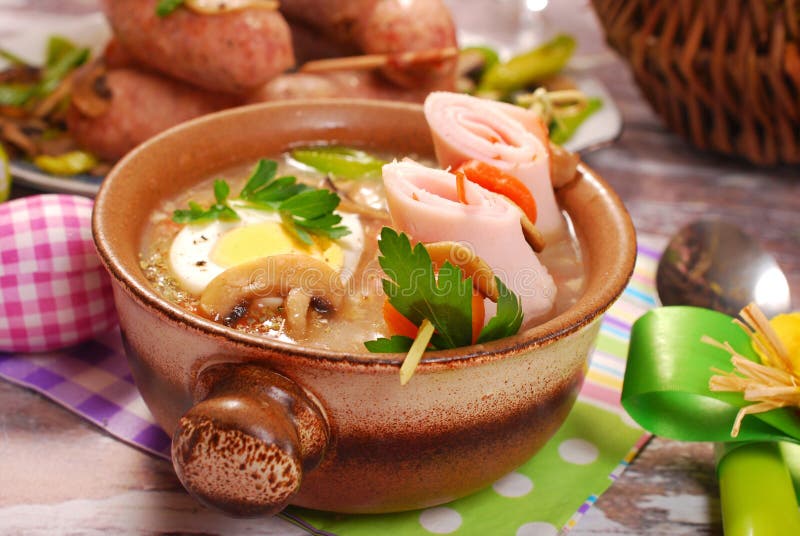 White Borscht with Rolled Ham on Skewer for Easter Stock Image - Image ...