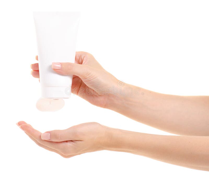 White Bottle of Body Cream in Hand Stock Photo - Image of object, cream ...