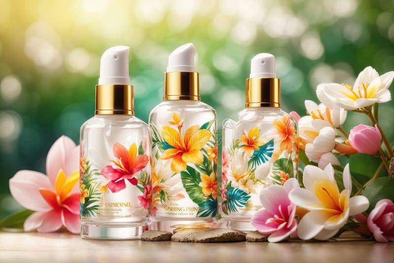 White Bottles of Spring Cosmetic Products. Ai Generative Stock ...