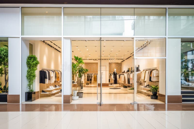 White Boutique Storefront, Glass Facade, Mall Interior. Stock Photo ...
