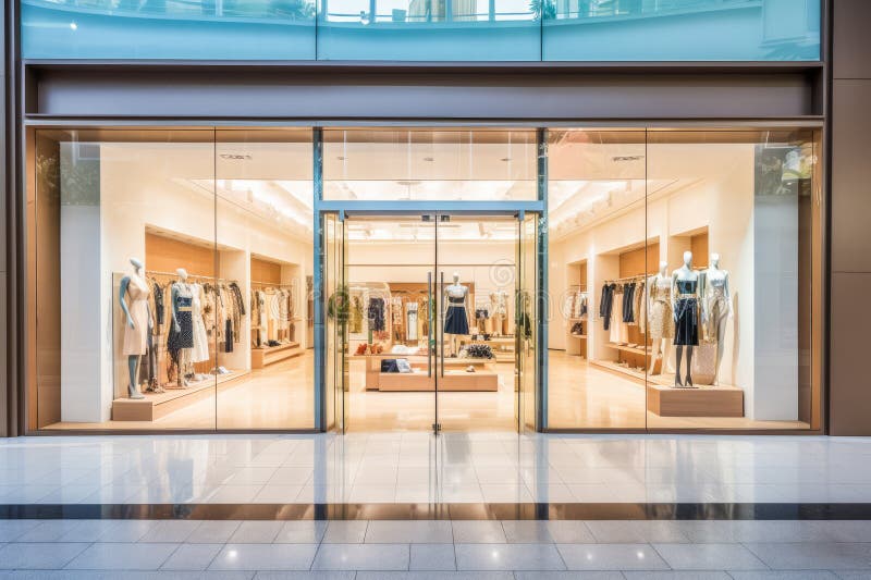 White Boutique Storefront, Glass Facade, Mall Interior. Stock Image ...